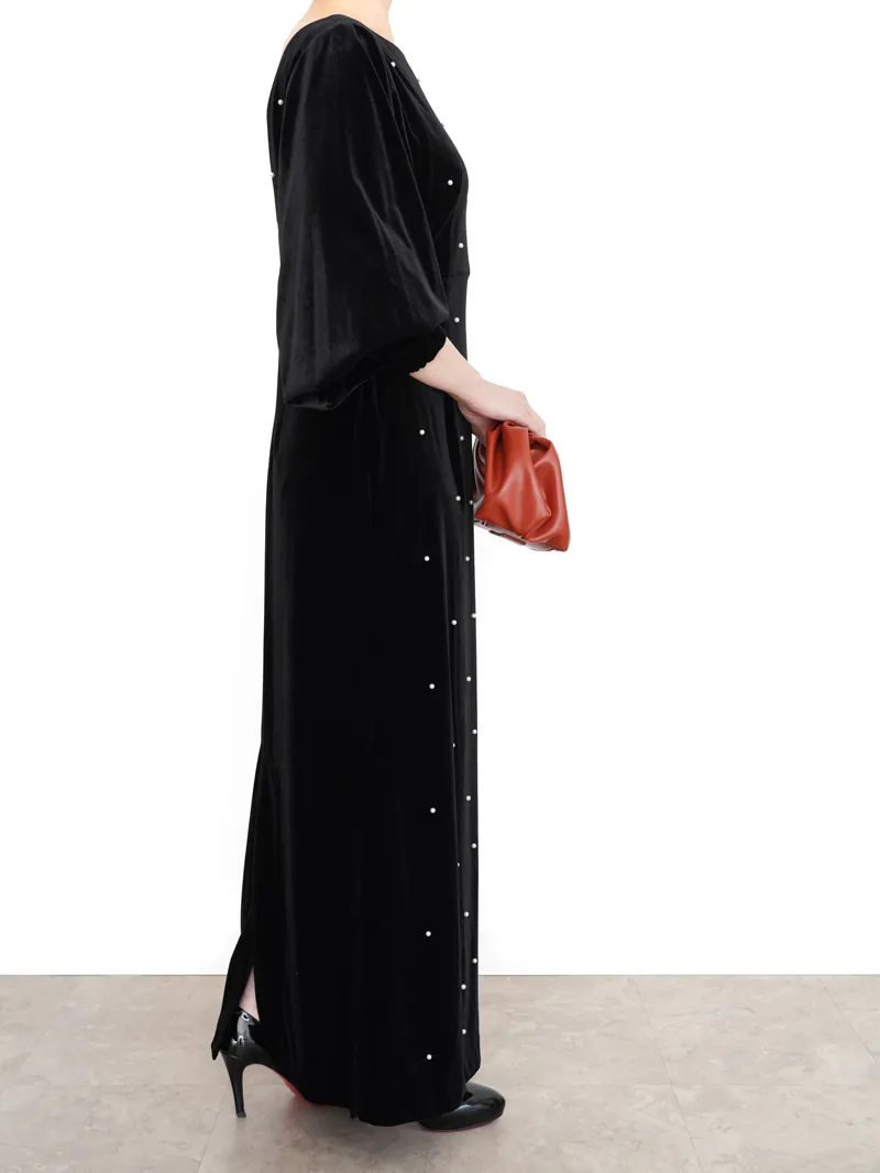 Ameri VINTAGE（アメリ ヴィンテージ）BACK OPEN PEARL VELOUR DRESS（ブラック/M） | ブランドドレスのレンタルドレスショップHELLO-結婚式・二次会 ...